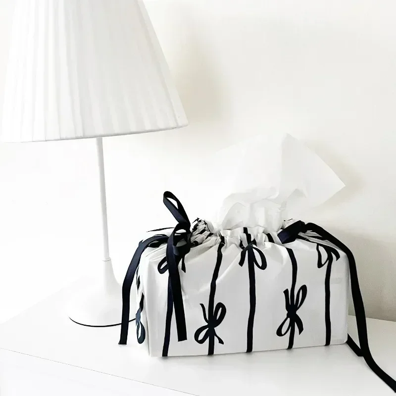 1pc Ribbon Drawstring Adjustable Tissue Bag Home Kitchen Fabric Tissue ...