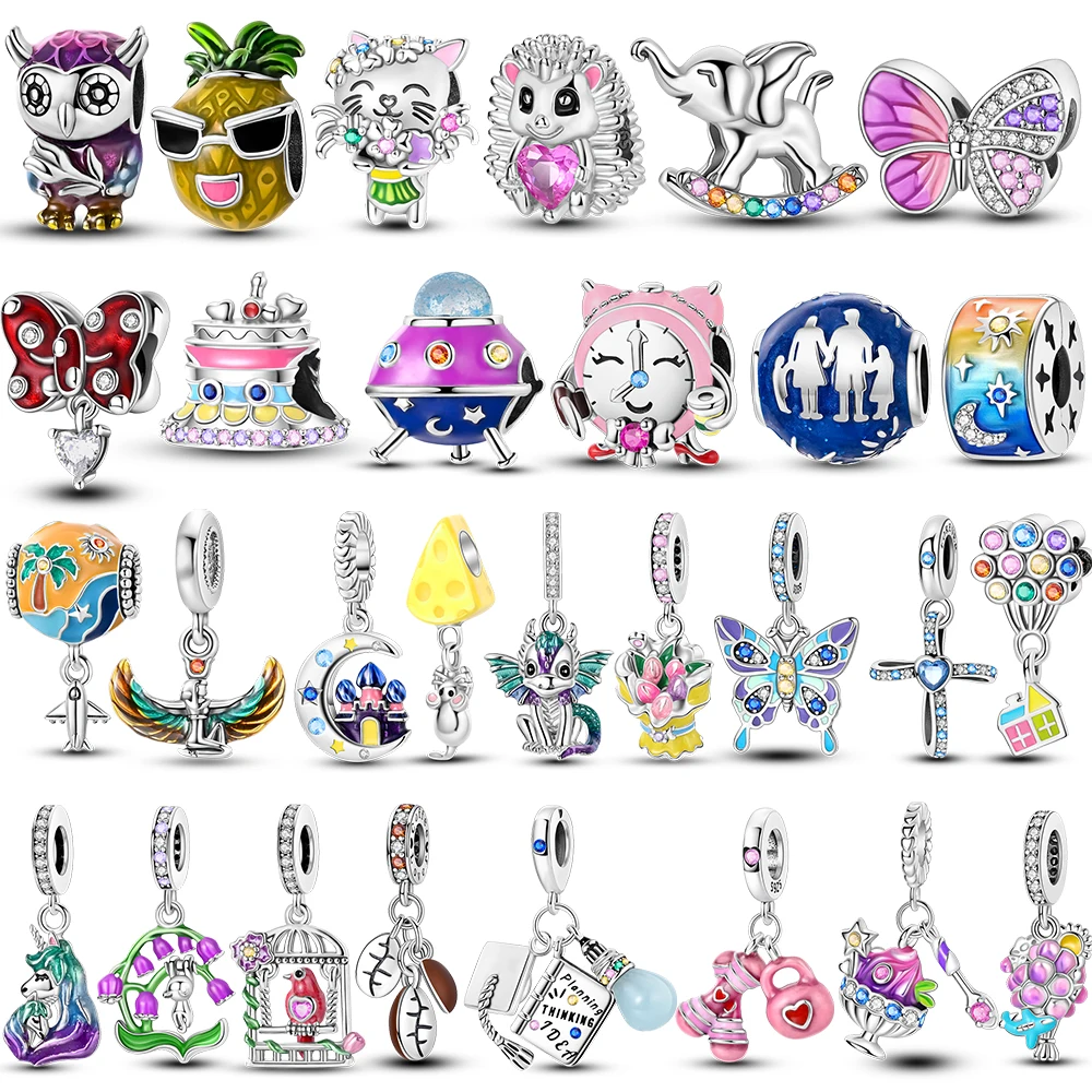 925 Sterling Silver Luminous UFO Charms Tulip Pendant Dangle Bead ...