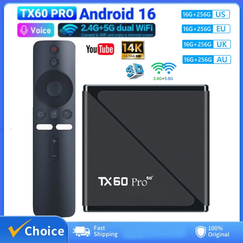 Android 16 Smart TV Box TX60 Pro 16G 256G Media Player 14K 2.4G/5G Dual ...