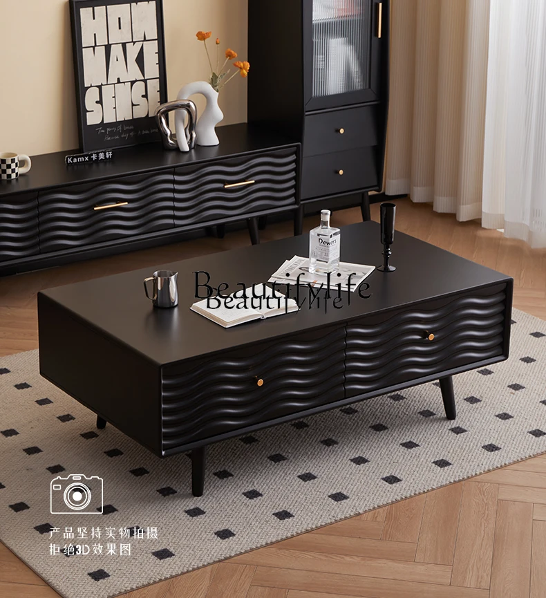 Simple-Retro-Solid-Wood-Living-Room-Coffee-Table-French-Black-Tea-Table ...
