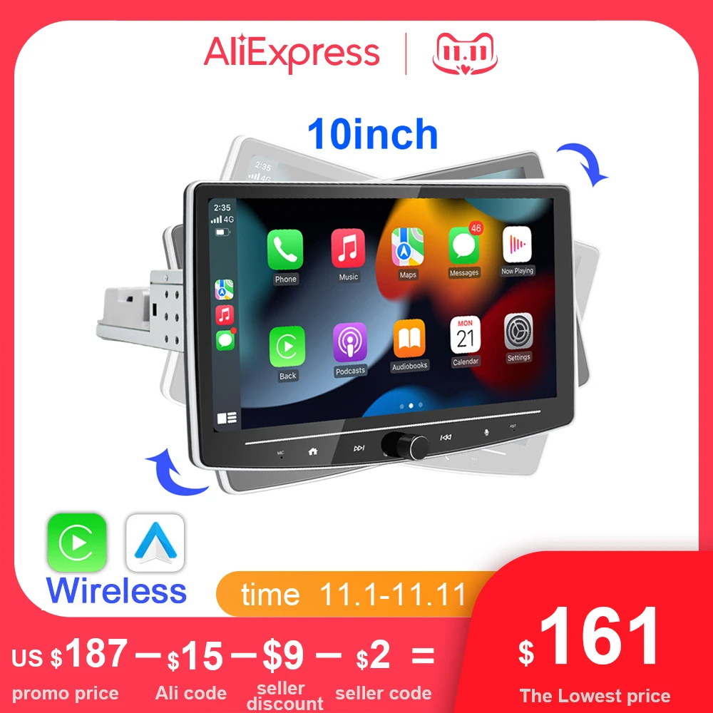 Antnavi 10inch Rotatable Car Radio Android Auto Apply Carplay Dvd ...