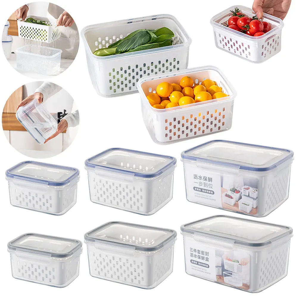 3 PCS Food Storage Containers with Lids Fresh Container BPA-Free Fridge ...