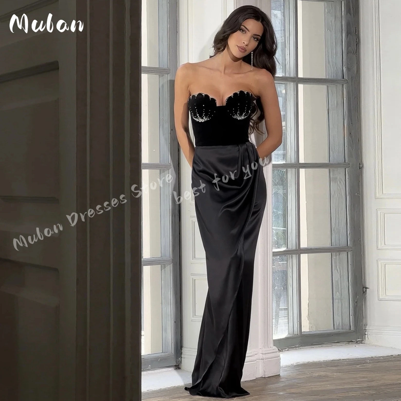 Sea-Shell-Shiny-Beaded-Black-Mermaid-Long-Evening-Dresses-2024 ...