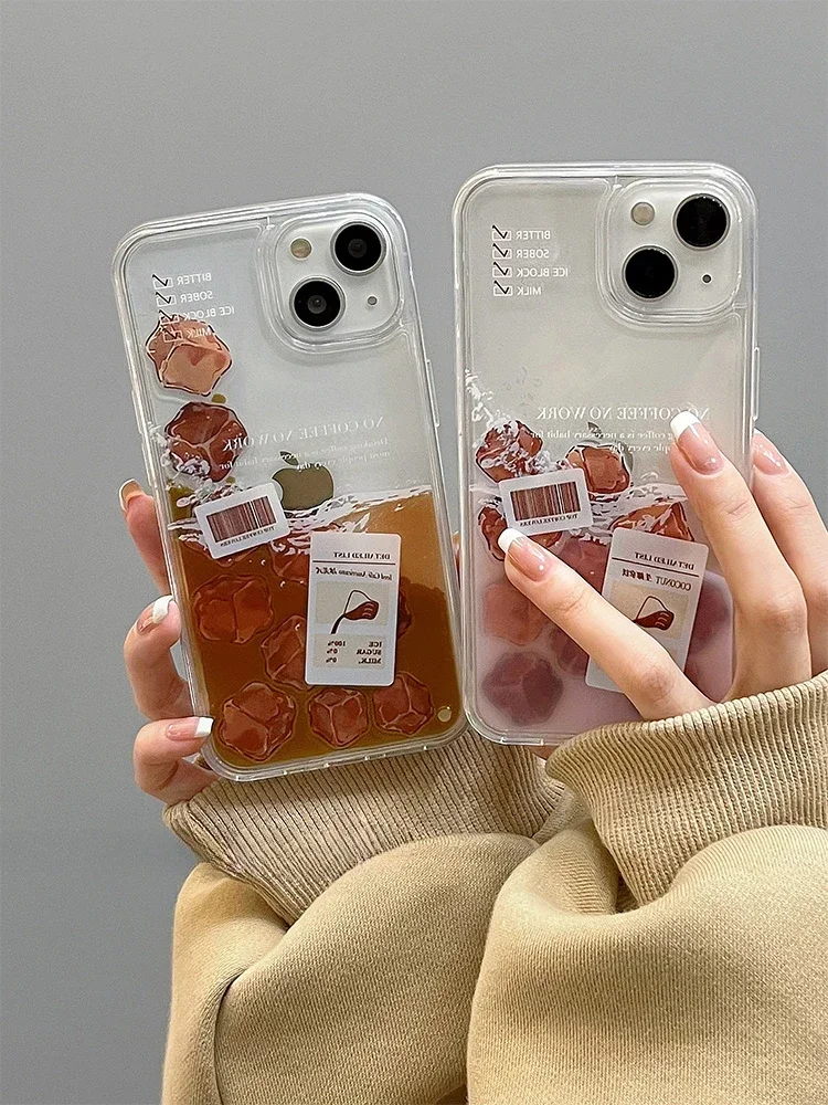 American Style Coffee Ice Icons Liquid Case for iPhone 16 Pro 15 Max 14 ...