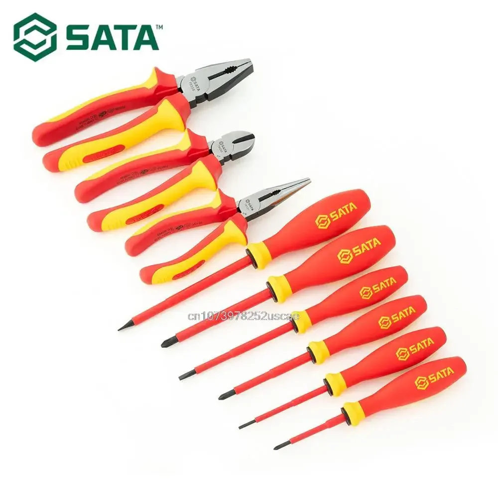SATA-9Pc-VDE-Insulated-Tool-Set-slotted-insulating-screwdriver-tricolor ...