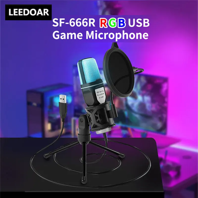 Condenser Microphone RGB USB Mic Gamer Microphones Wired Streaming ...