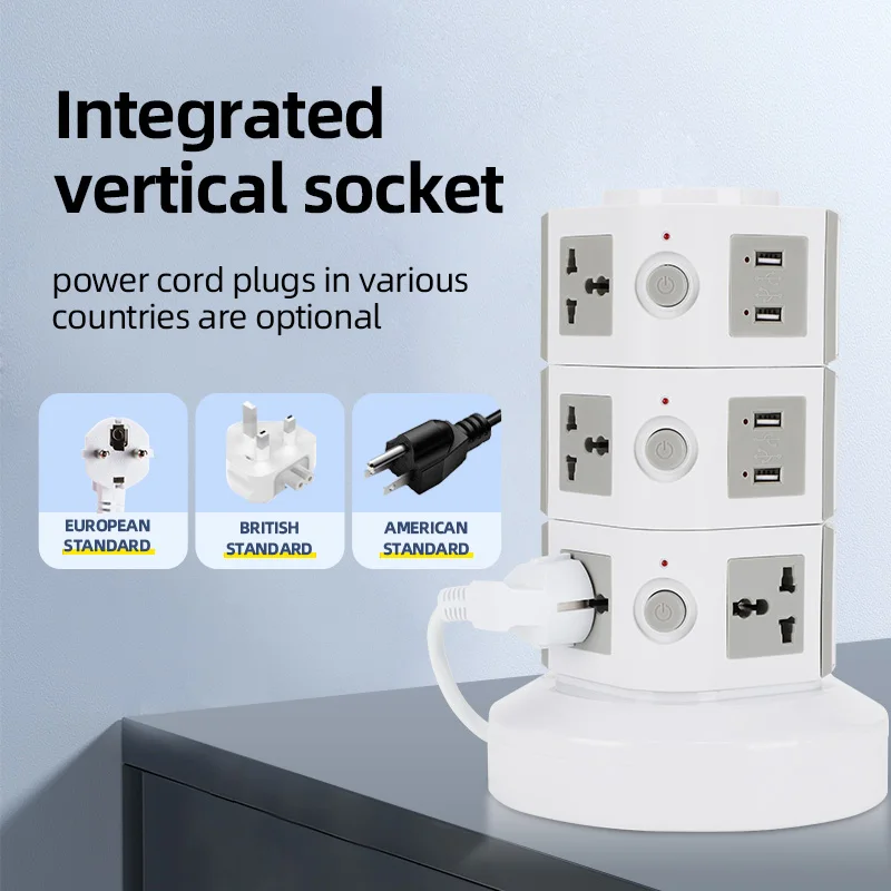 Tower Multi Power Strip Vertical 12 Way Outlets Sockets with 4 USB ...
