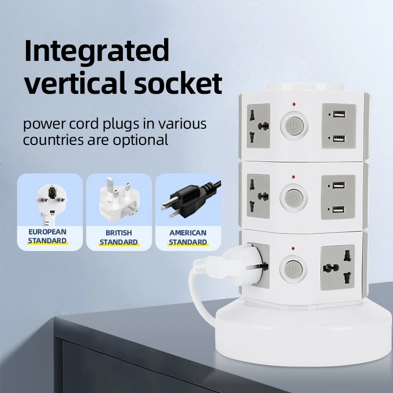 Tower Multi Power Strip Vertical 12 Way Outlets Sockets with 4 USB ...