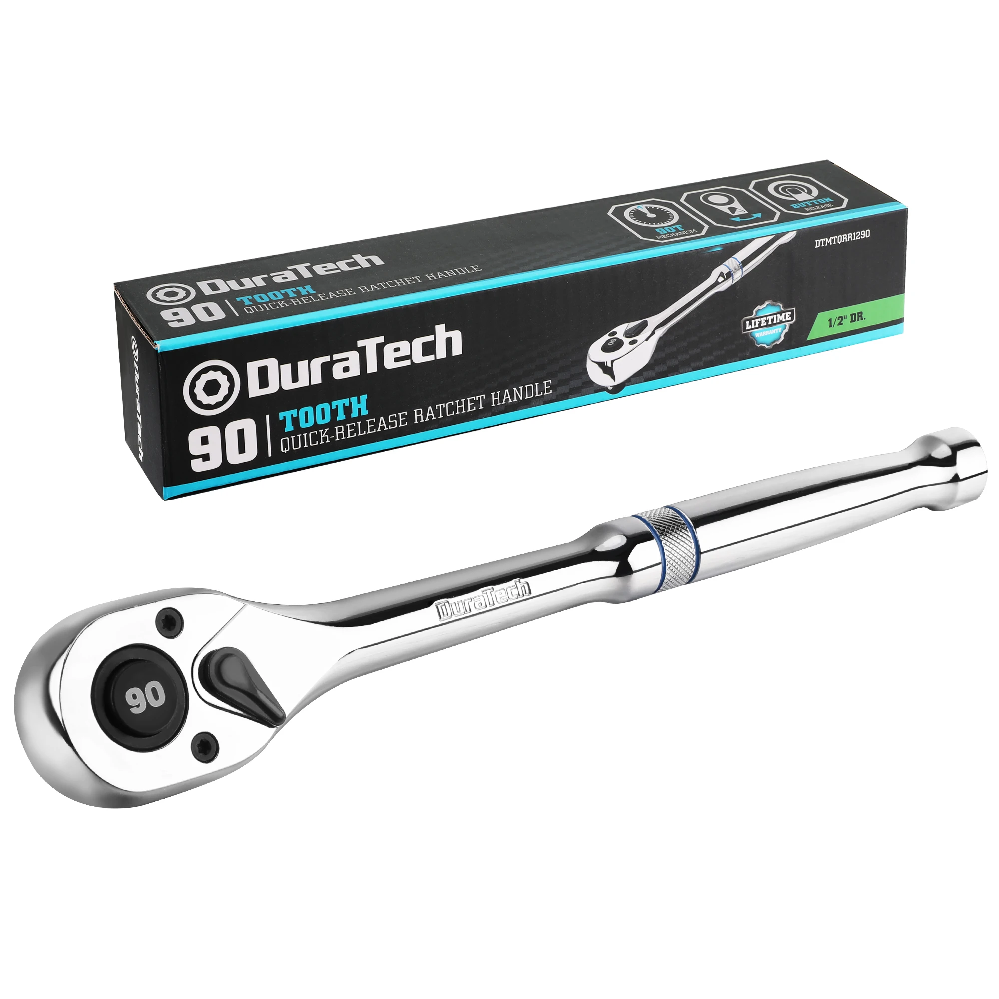 DURATECH 1/2"Dr. 90-Tooth Quick-release Ratchet Handle Reversible Drive ...