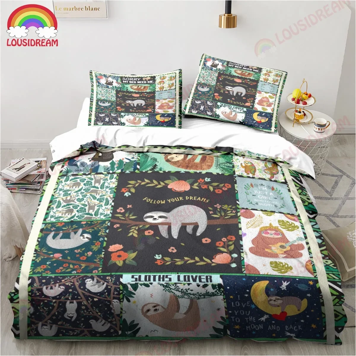 Cartoon-Cute-Sleep-Sloth-Bedding-Set-Sheet-King-Twin-Double-Child ...