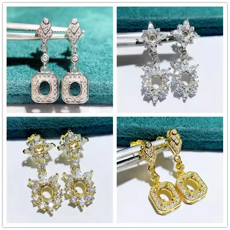 MeiBaPJ-4mm-5mm-Elliptic-Stone-DIY-925-Silver-Empty-Holder-Fashion-Flower-Drop-Earrings-Fine ...