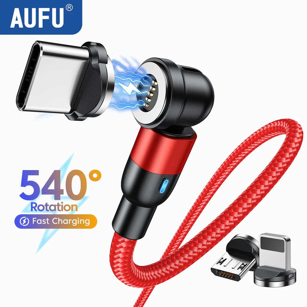 540 Rotate Magnetic Cable 3A Fast Charging Micro USB Type C Cable For iPhone Xiaomi Samsung ...