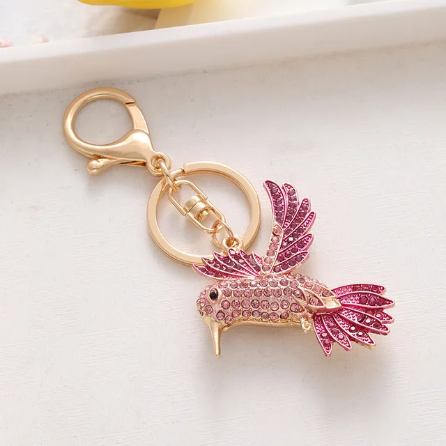 Pink Hummingbird Keychain for Women & Men - Rhinestone Gold Color Allo ...
