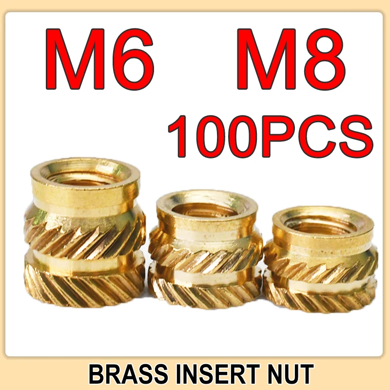 100pcs-M6-M8-Insert-Brass-Nut-Hot-Melt-Knurled-Thread-Heat-Inserts ...