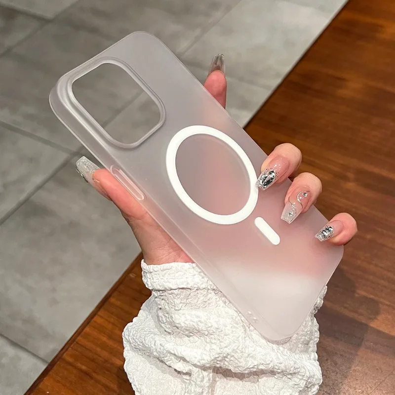 Capa-transparente-fosca-ultra-fina-para-iPhone-carga-sem-fio-Magsafe-capa-transparente-dura-magn ...