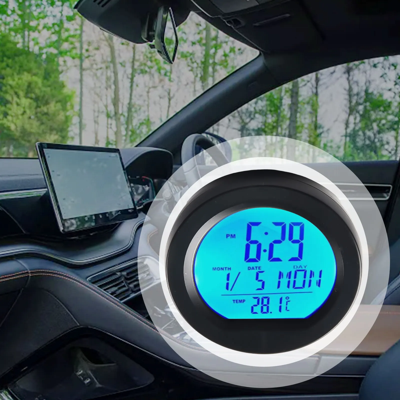 Solar-Car-Digital-Clock-Dashboard-Thermometer-Date-Week-Voltage-Meter ...