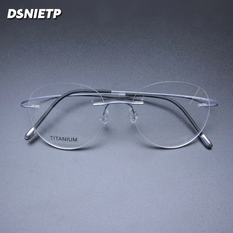 Round-Pure-Titanium-Rimless-Glasses-Frame-Men-Vintage-Prescription ...