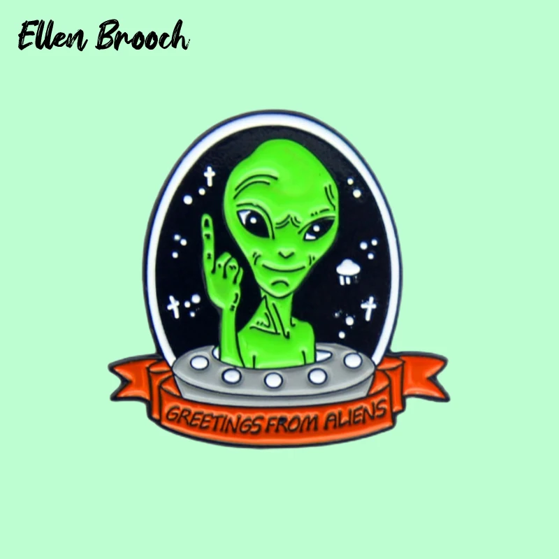 Greetings-From-Aliens-Enamel-Pins-Crystal-Ball-Alien-In-Spaceship ...
