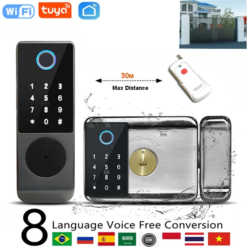 Outdoor Waterproof Tuya Wifi Smart Fingerprint Lock Digital Code Ic Card App Remote Unlock Home ...