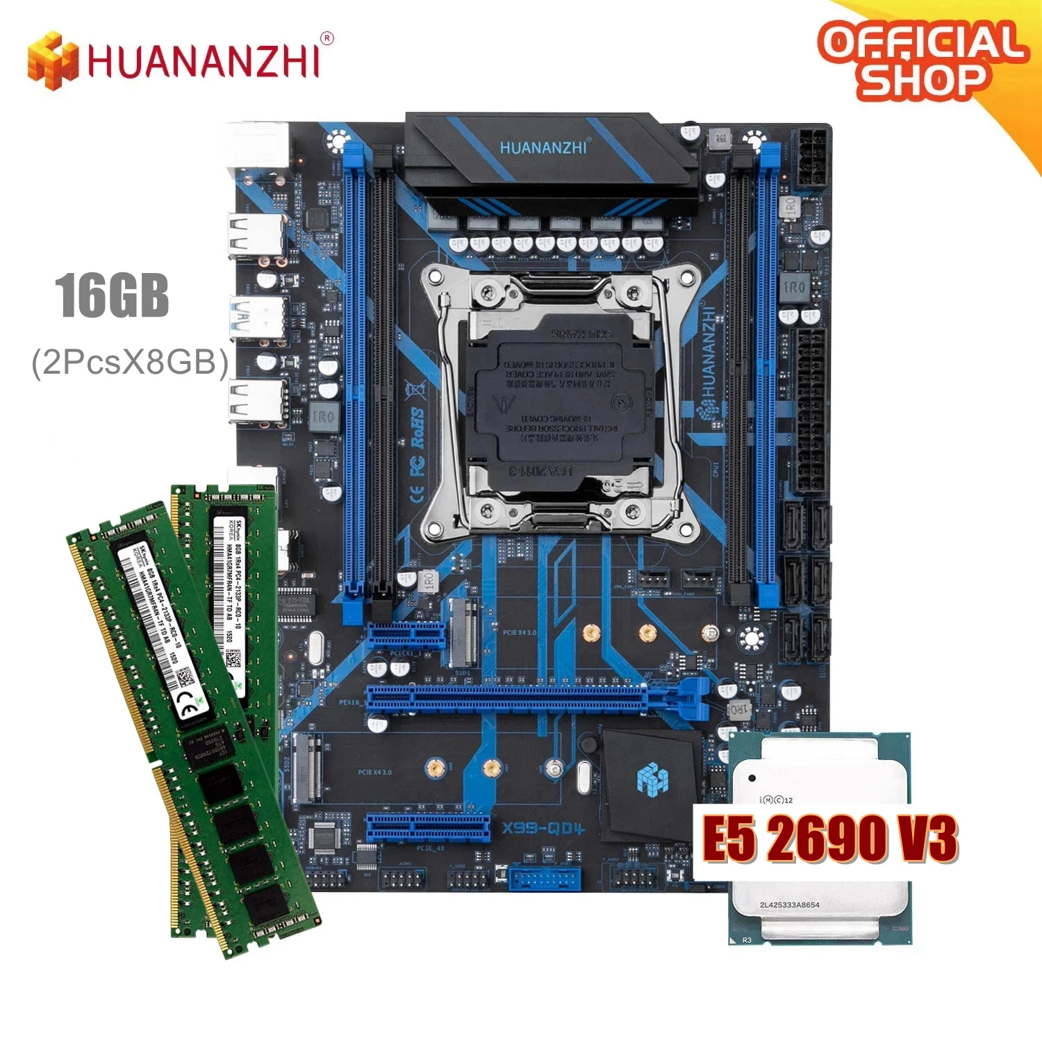 Huananzhi qd4 kit placa-mãe xeon x99 e5 2690 v3 16gb (2*8g) ddr4 recc ...