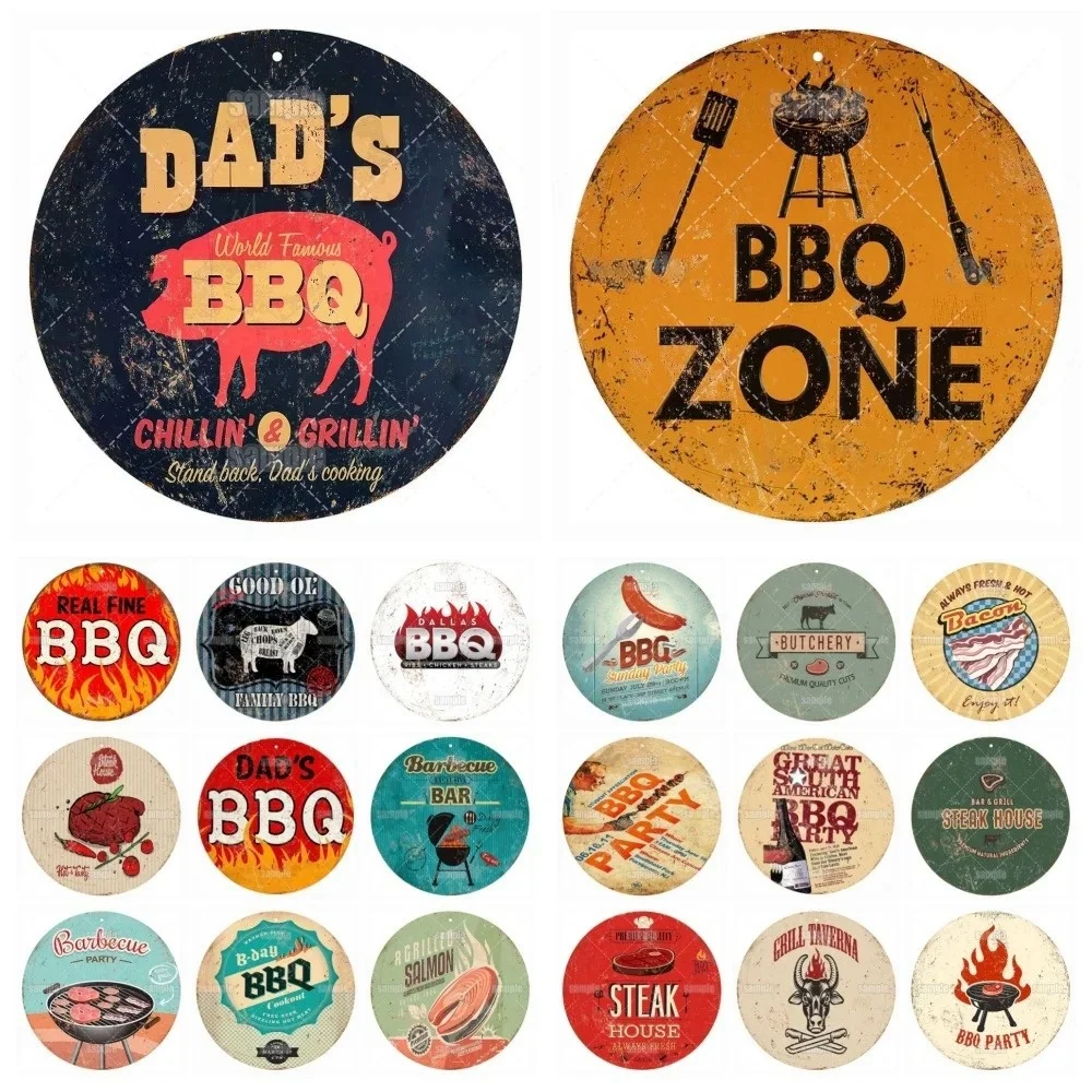 Retro-barbecue-area-round-wooden-sign-wooden-sign-restaurant-decoration ...