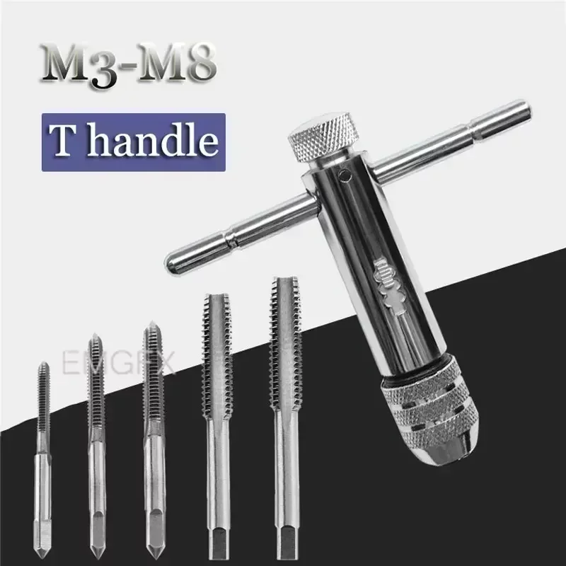 T-Handle-Ratchet-Thread-Plug-Tap-Drill-Metal-Wrench-Set-Kit-Manual-Hand ...