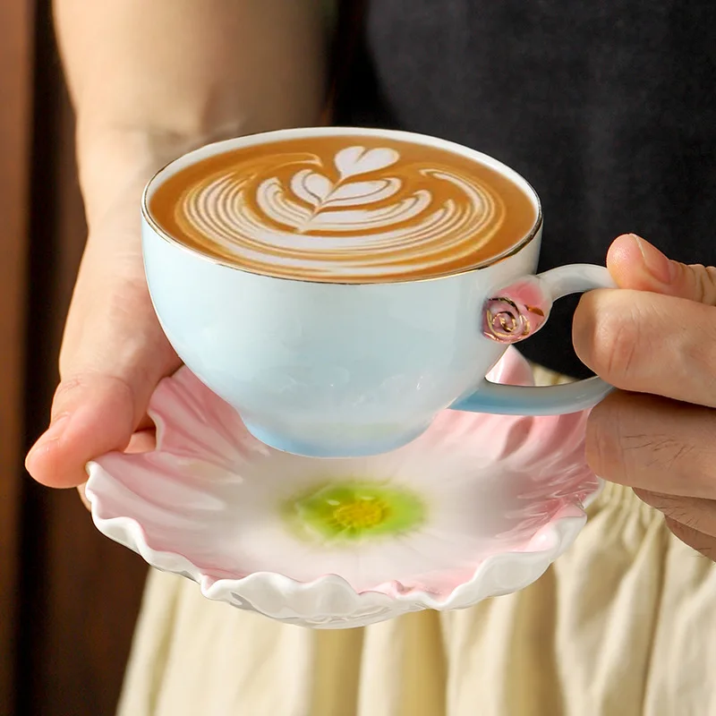 Creative-Flower-Shape-Ceramic-Coffee-Cup-with-Tray-Spoon-Birthday-Gift ...