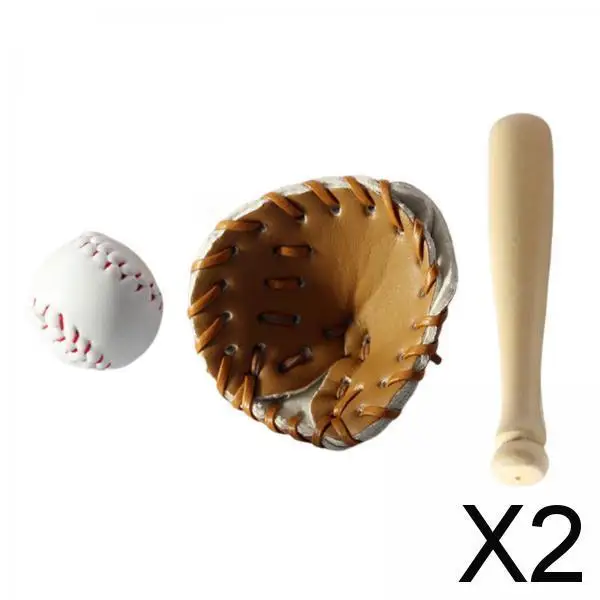 2xMiniature-Baseball-Set-Baseball-Bat-Glove-and-Ball-Set-Miniature ...