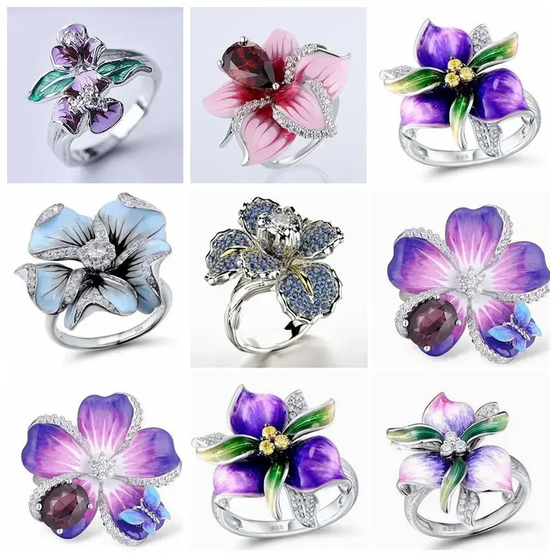 Anillo-con-flor-de-cerezo-grande-para-mujer-dise-o-de-flor-rosa-p-rpura ...