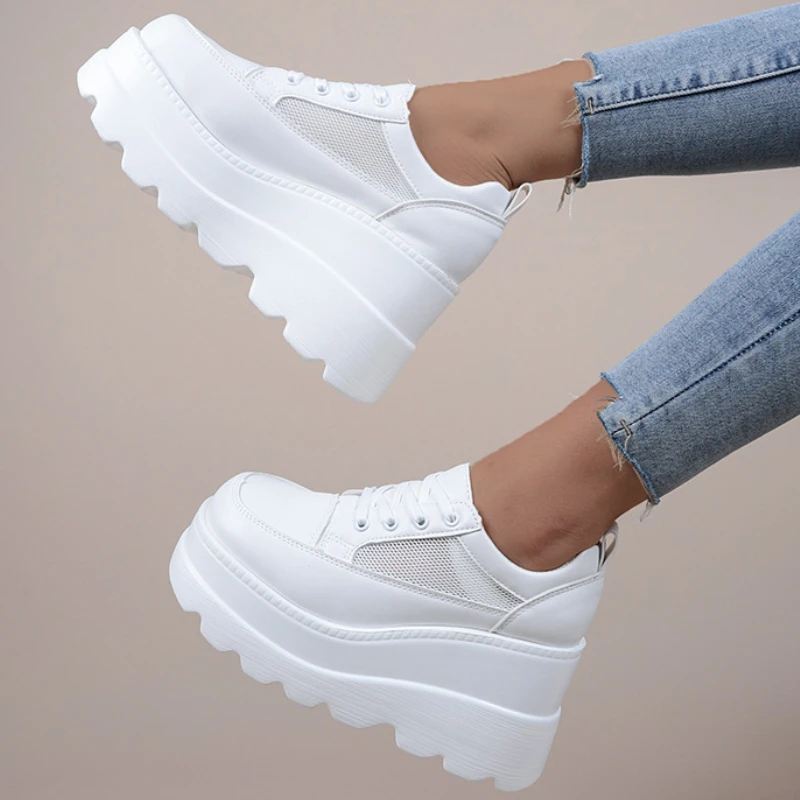 White-Sneakers-for-Women-Spring-Fashion-Lace-up-Thick-Bottom-Trainers ...