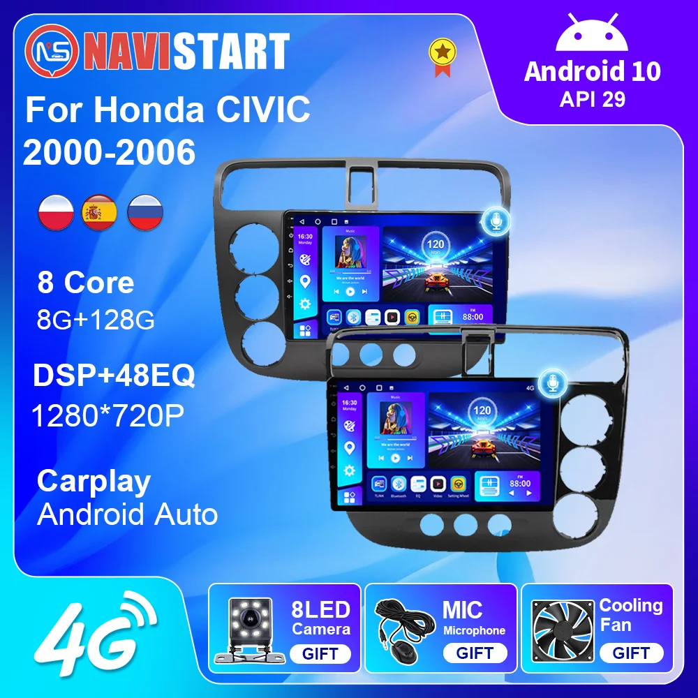 NAVISTART Autoradio for Honda CIVIC 2000 2001-2006 2din Car Radio Multimedia Video Player ...