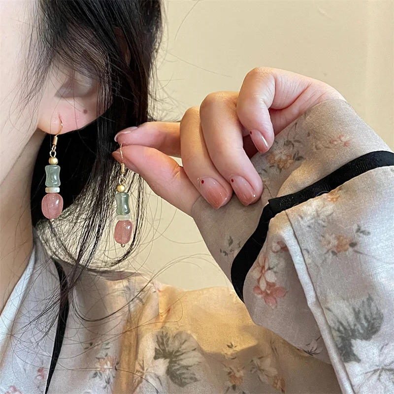 Vintage-Bamboo-Joint-Jade-Stone-Earrings-For-Women-New-Chinese-Style ...