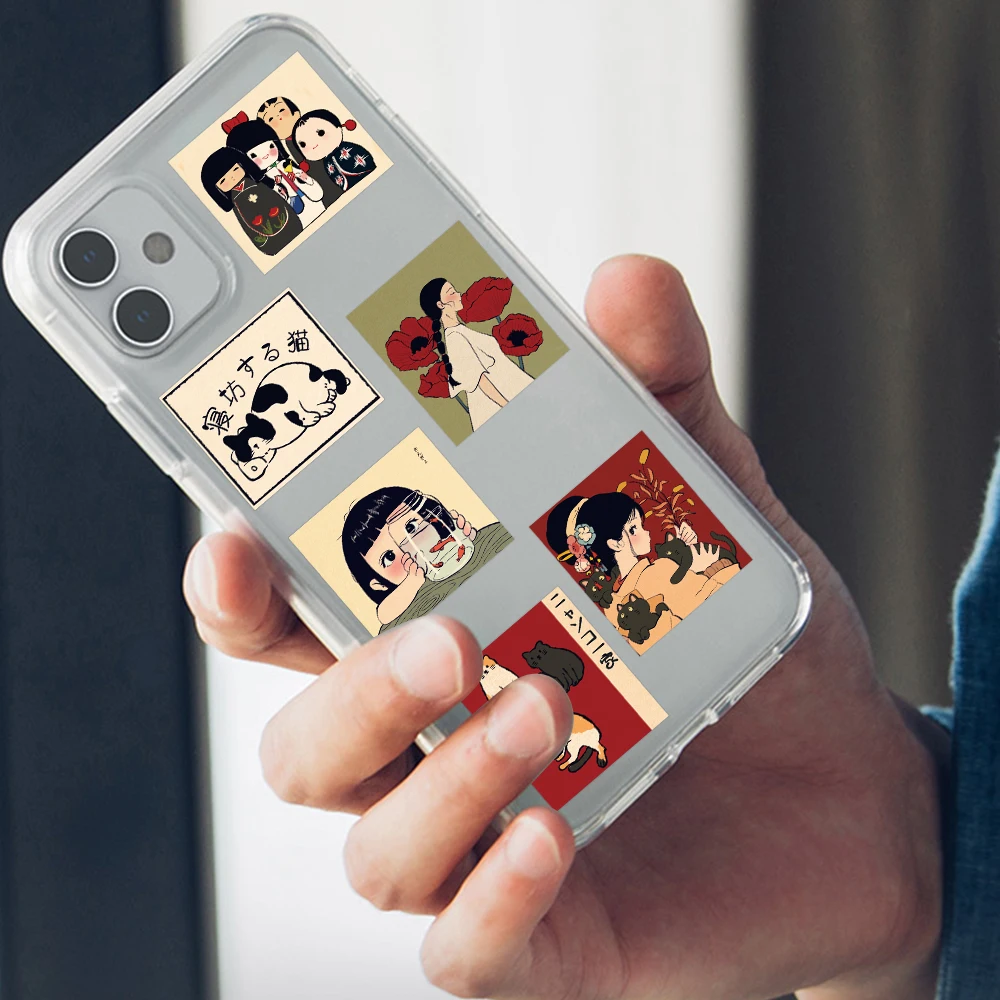 Japanese Retro Sticker Set - 50pcs Cartoon & Culture