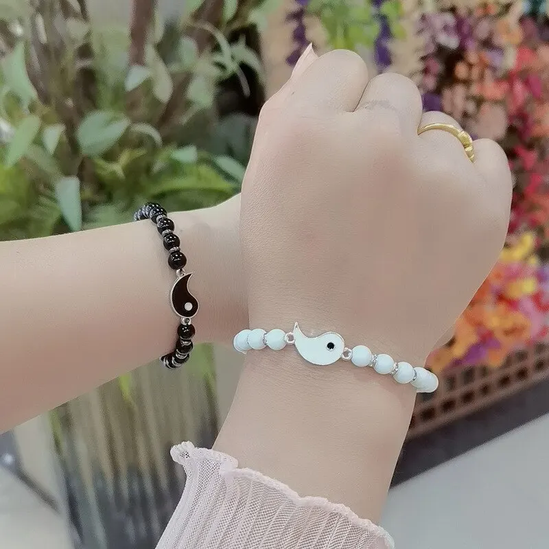 2pc-Glass-Ball-Bracelet-For-Both-Men-And-Women-Black-And-White-Couples ...