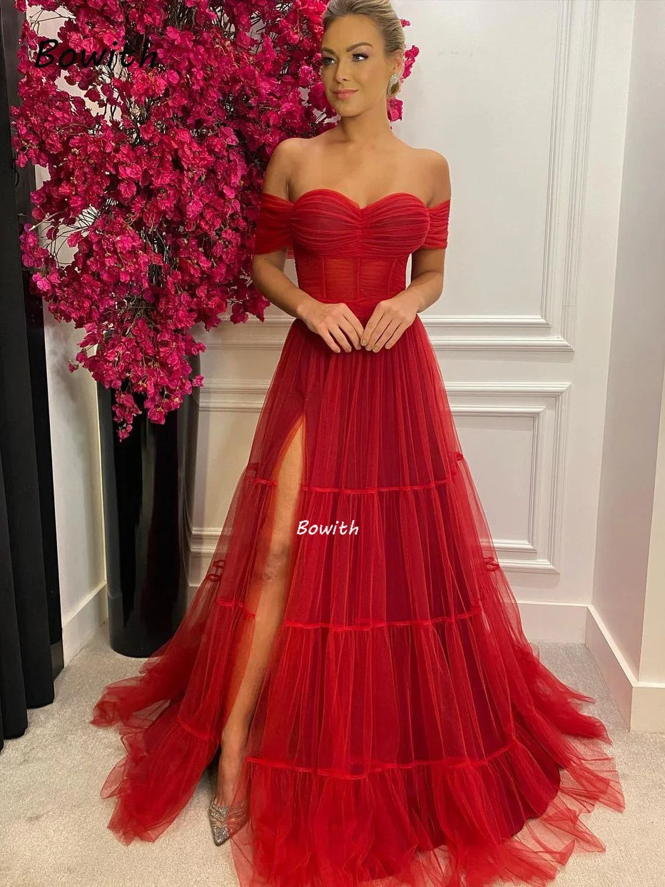 Bowith-Red-Prom-Dress-Off-Shoulder-Evening-Dresses-A-Line-Tulle-Dress ...