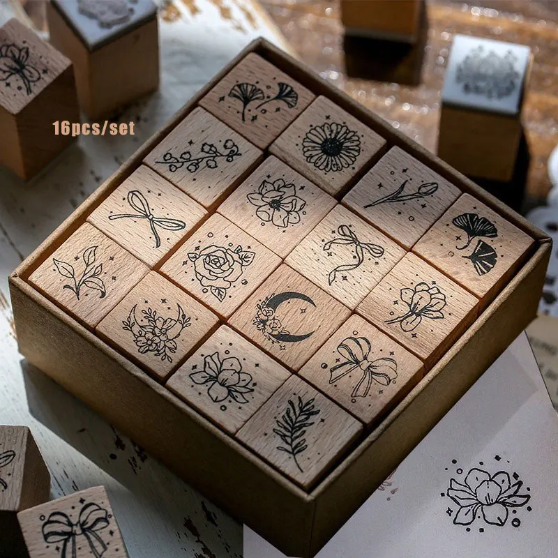 16pcs-Wooden-Seals-All-Field-Hand-Account-Plant-Material-Scrapbook ...