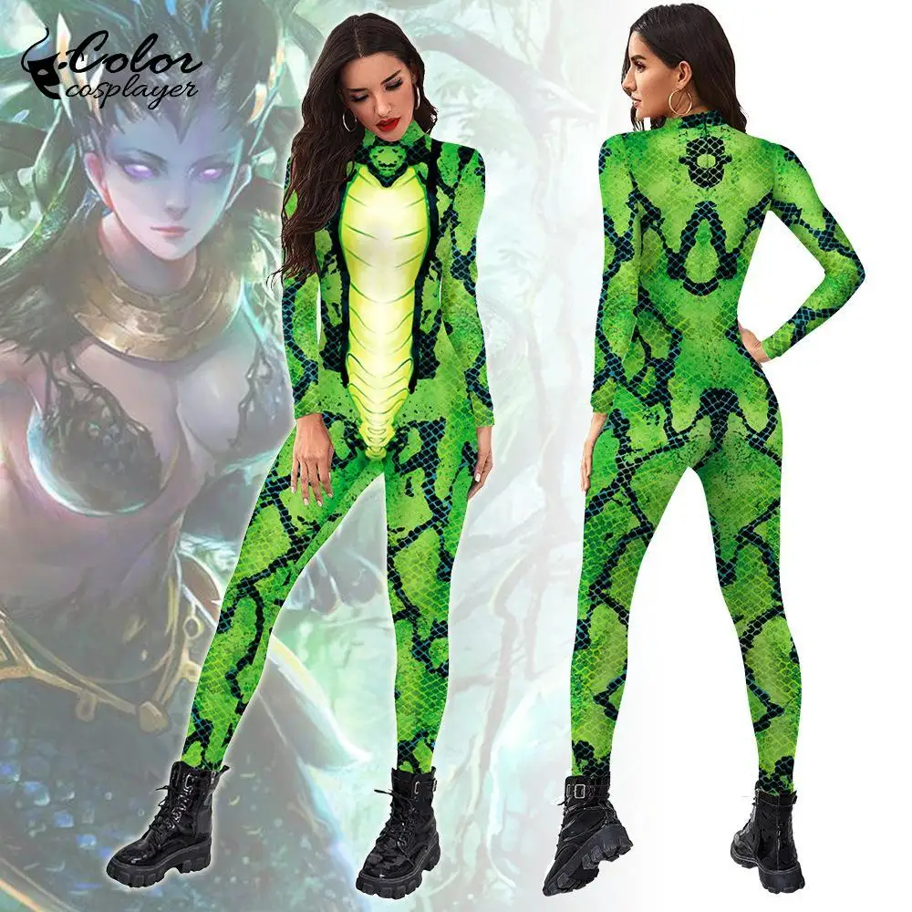 Color Cosplayer Green Snake Jumpsuit Halloween Cosplay Costume Adult ...