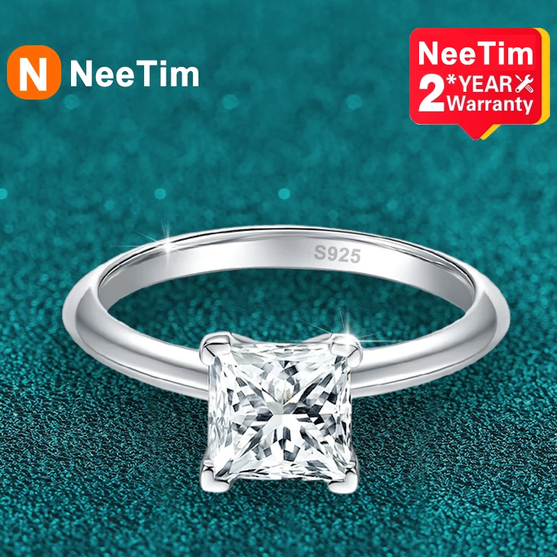 NeeTim-2ct-VVS1-Princess-Cut-Moissanite-Diamond-Ring-for-Women-S925-Sterling-Silver-Eternity ...