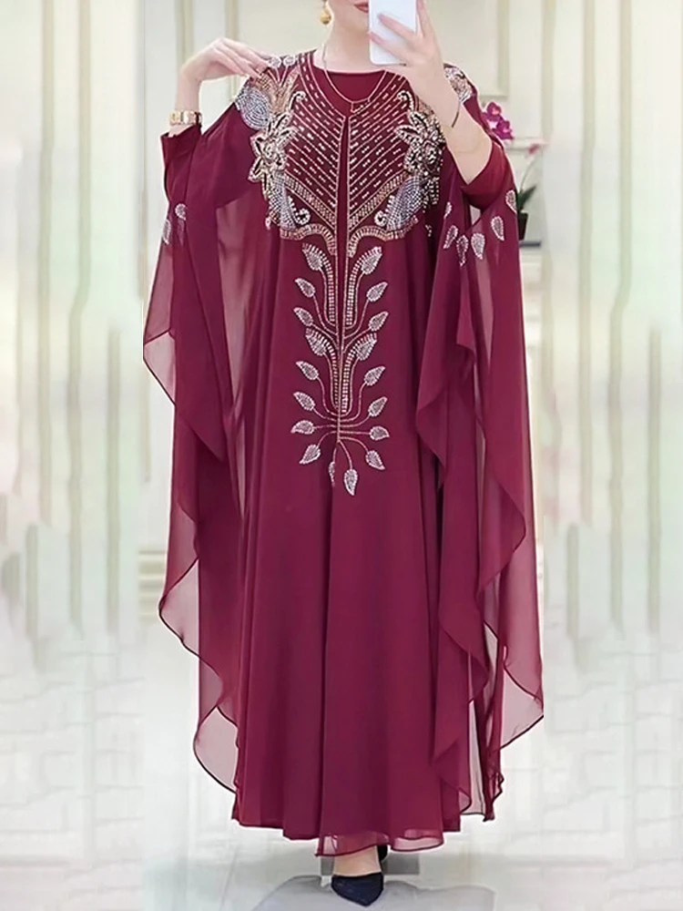 Chiffon Boubou Muslim Fashion Abaya 2 PCS Set Dubai Turkey Maxi Dress ...