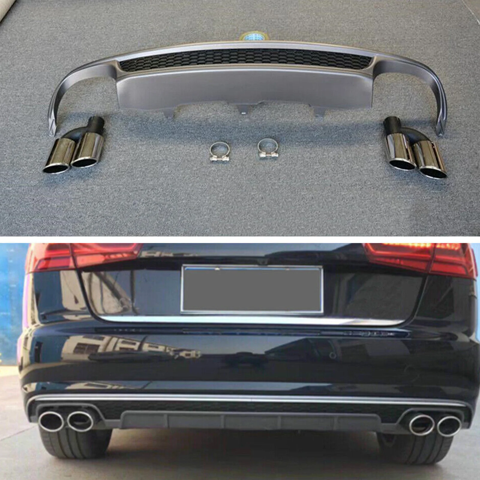 Car Rear Bumper Diffuser Lip & Exhaust Muffler Pipe Tips Car Boot ...