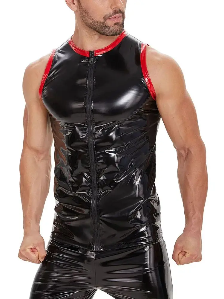 S-7XL Wet Look PVC Tank Top Men Sleeveless Musculation Bodybuilding ...