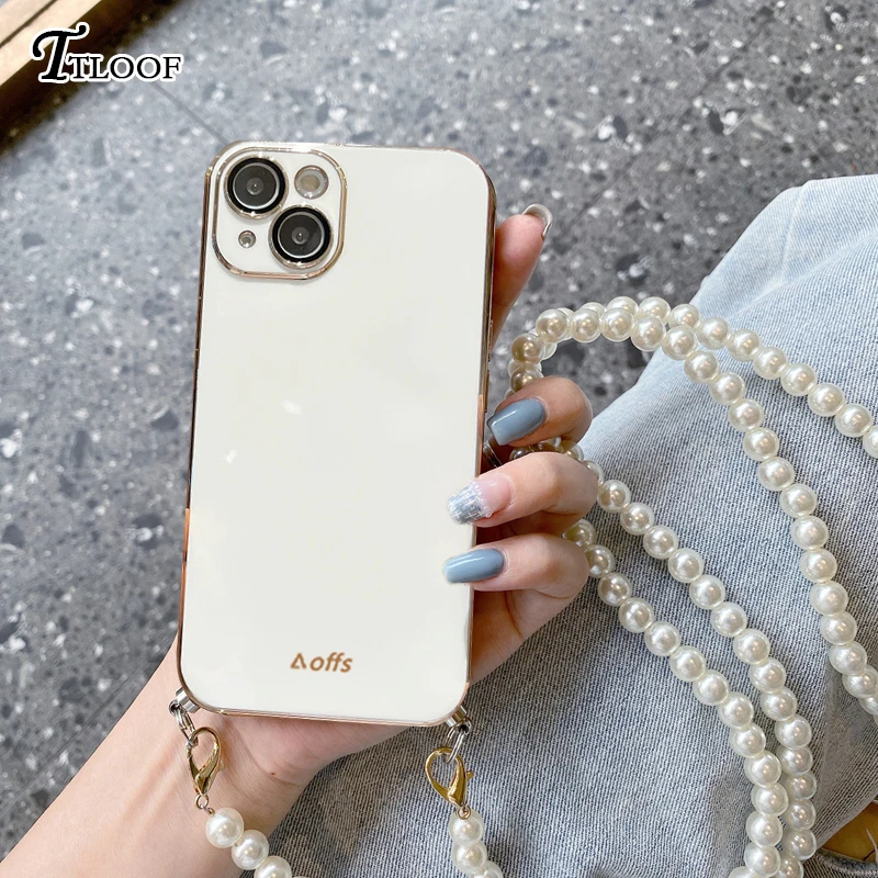 Plating Pearl Crossbody Lanyard Strap Chain Case For Samsung Galaxy S25 ...