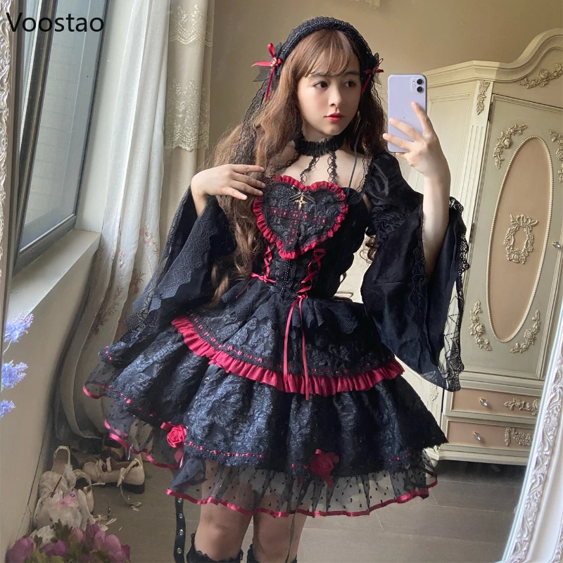 Japanese Victorian Gothic Lolita Dress Vintage Sweet Witch Vampire Punk Y2k Festival Party ...