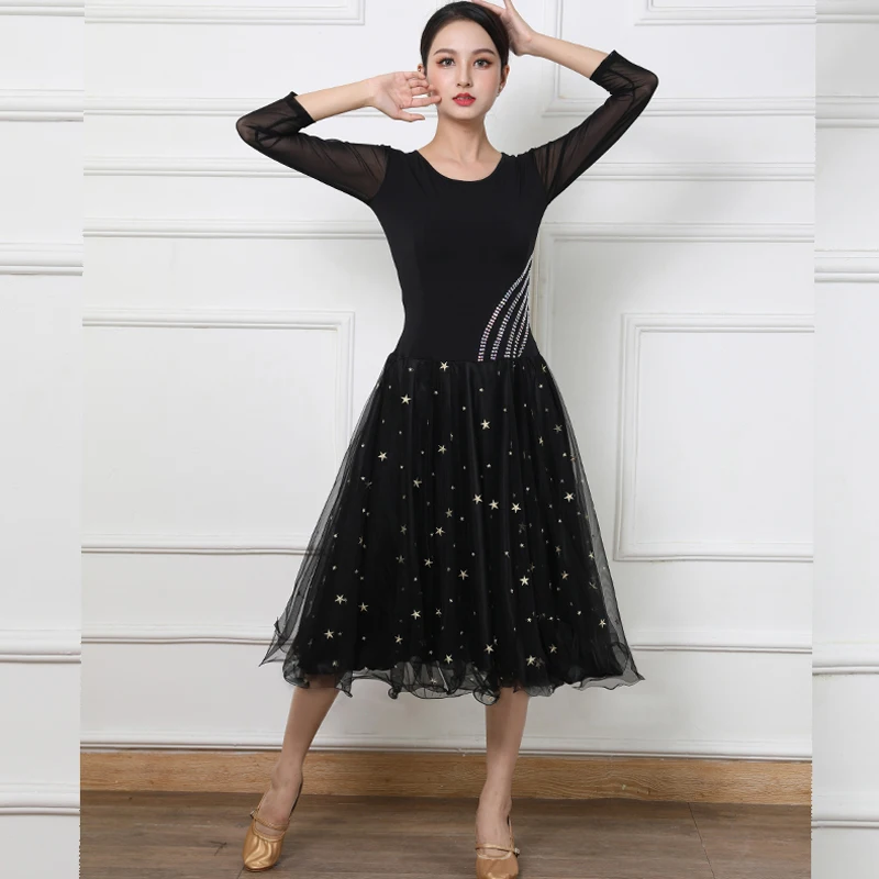 Waltz-Dress-Ballroom-Gowns-Mesh-Long-Sleeves-Sequins-Big-Swing-Dance ...