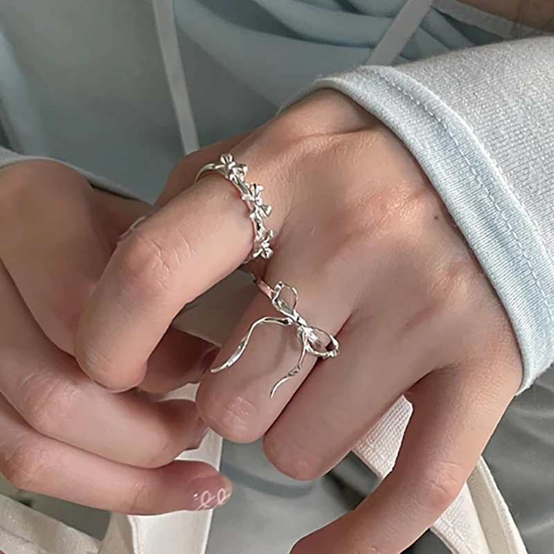 Silver-Color-Ribbon-Bowknot-Open-Ring-for-Women-Light-Luxury-Jewelry-Adjustable-Bow-Finger-Ring ...