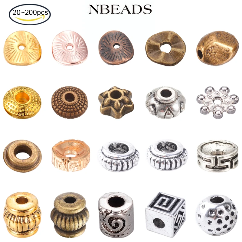 50 200PC Tibetan Style Alloy Spacer Beads 24 Styles Metal Flower Cone ...