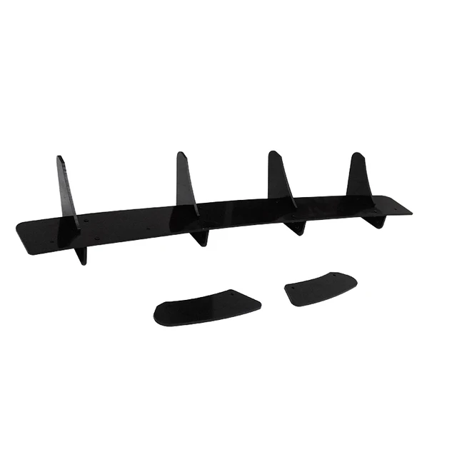 Glossy Black Car Rear Bumper 4 Fins Diffuser Rear Side Splitters ...