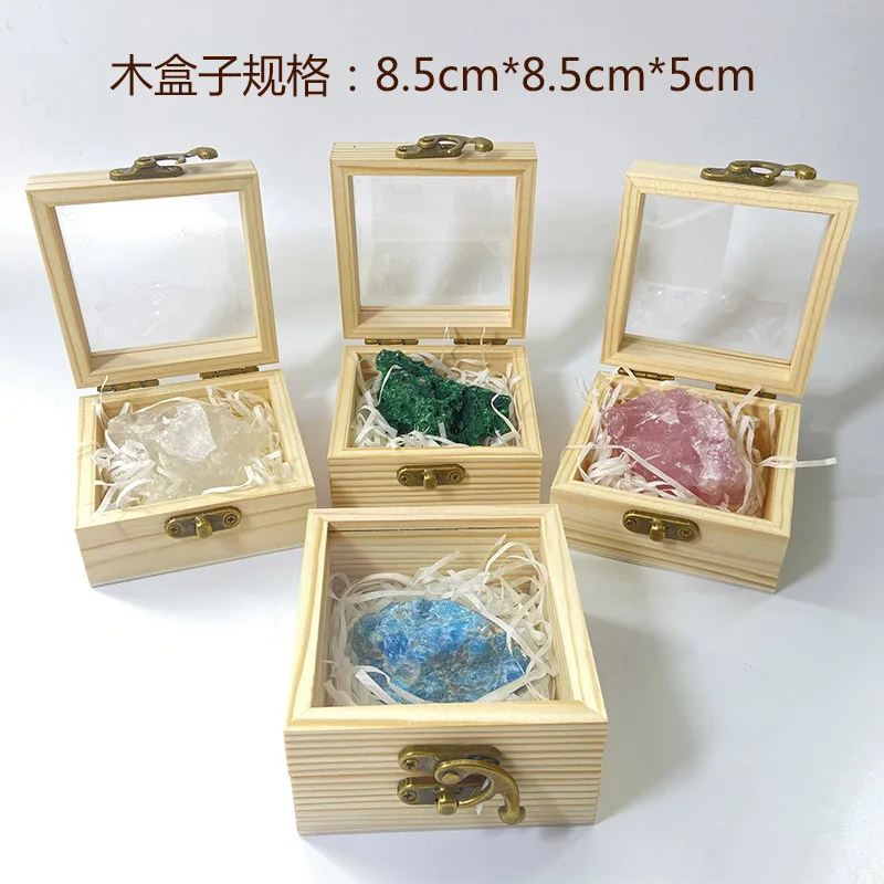 Natural quartz Crystal Rough Stone Wooden Box Set Energy Healing ...