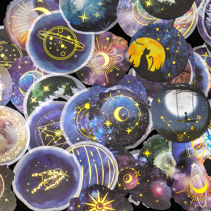 50-Pcs-Gold-Foil-Stickers-Set-Decorative-Planet-Moon-Space-Galaxy ...