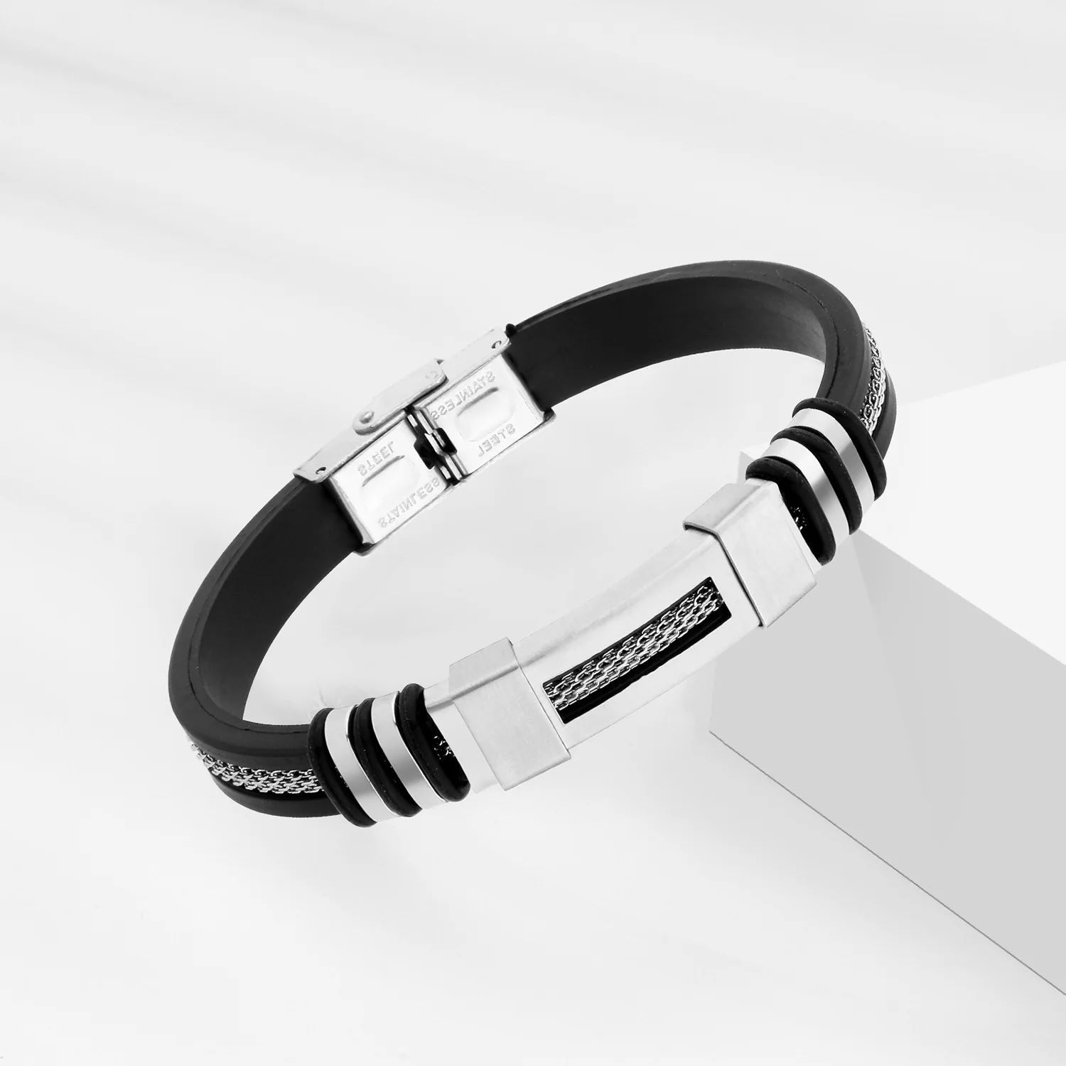 Stainless-Steel-Man-Bracelets-Casual-Silicone-Bracelet-For-Men ...